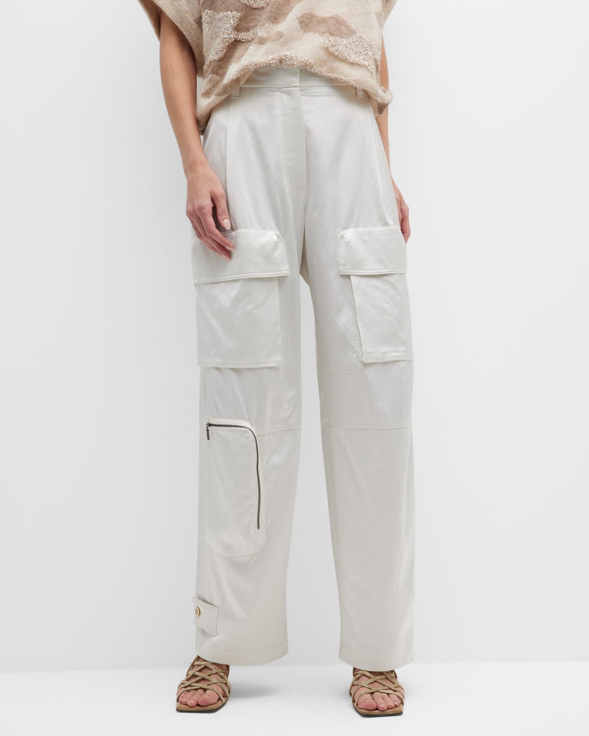 FRAME Satin Straight Cargo Pants | Neiman Marcus
