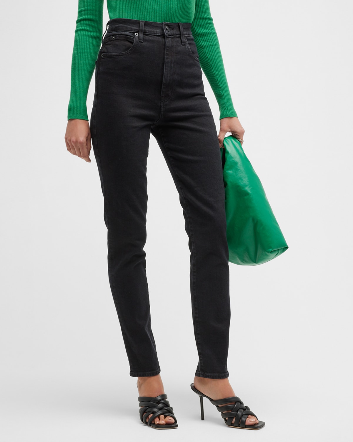SLVRLAKE London High Rise Straight Pintuck Jeans | Neiman Marcus