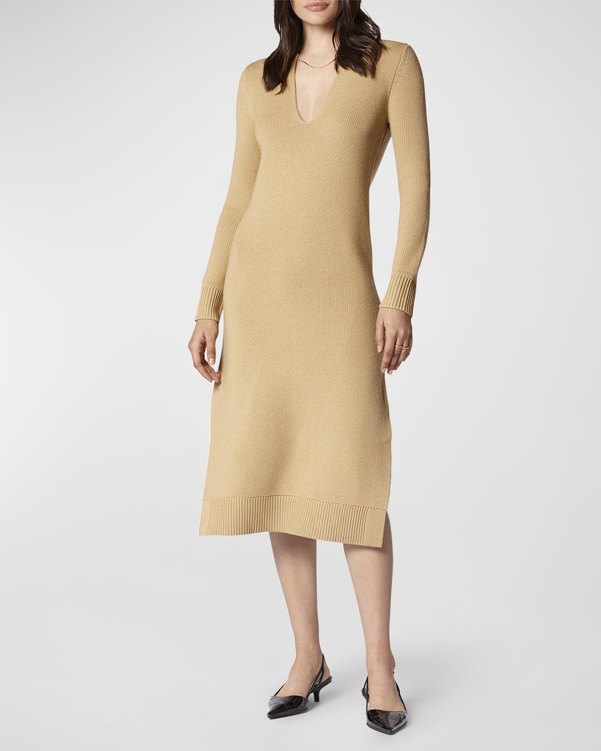 St. John Empire-Waist Boucle Tweed Knit Midi Dress | Neiman Marcus