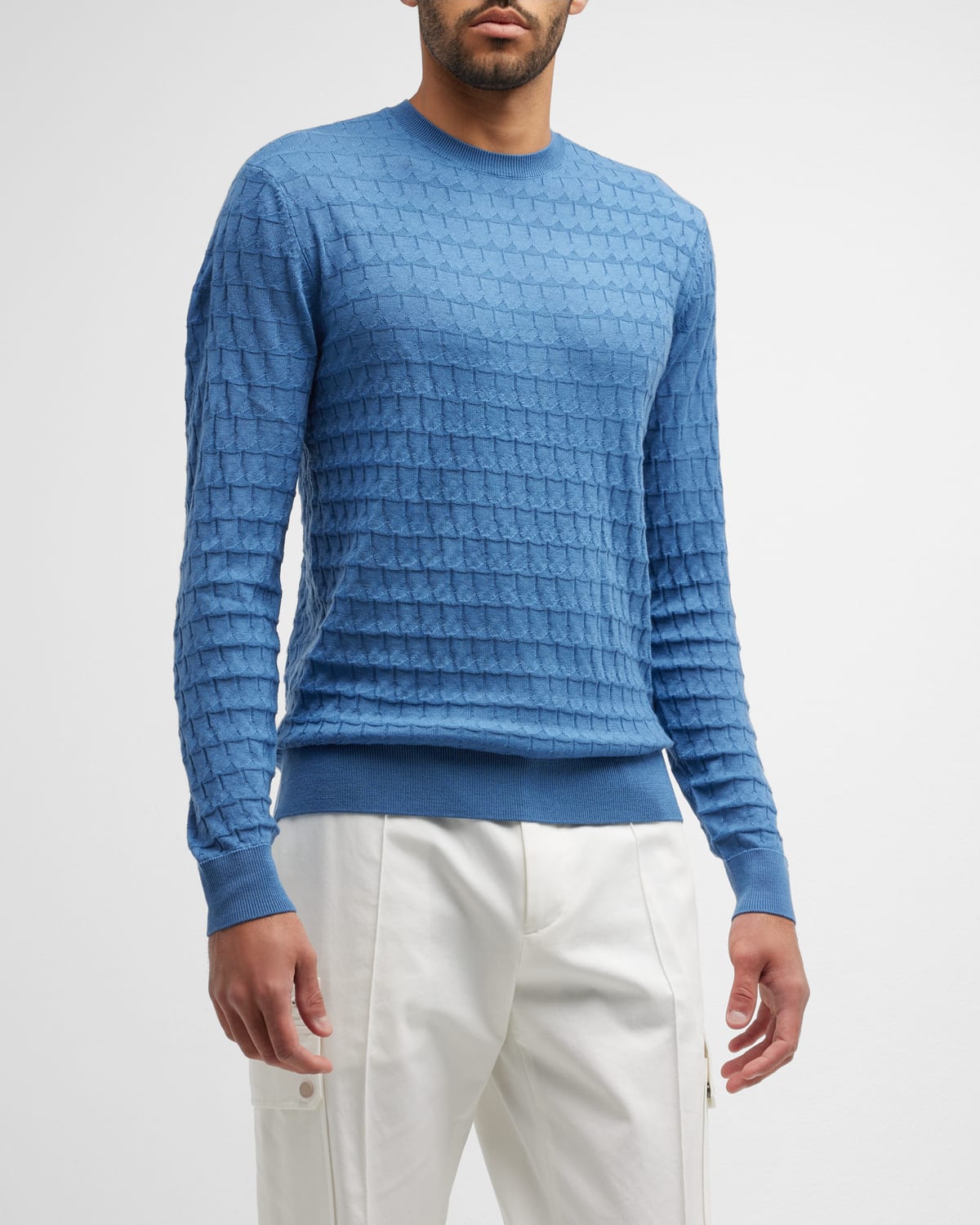 Emporio Armani Men's Virgin Wool Crewneck Sweater | Neiman Marcus