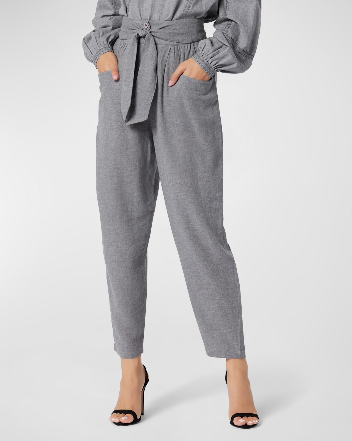 Tory Burch Cropped High-Rise Pintuck Pants | Neiman Marcus