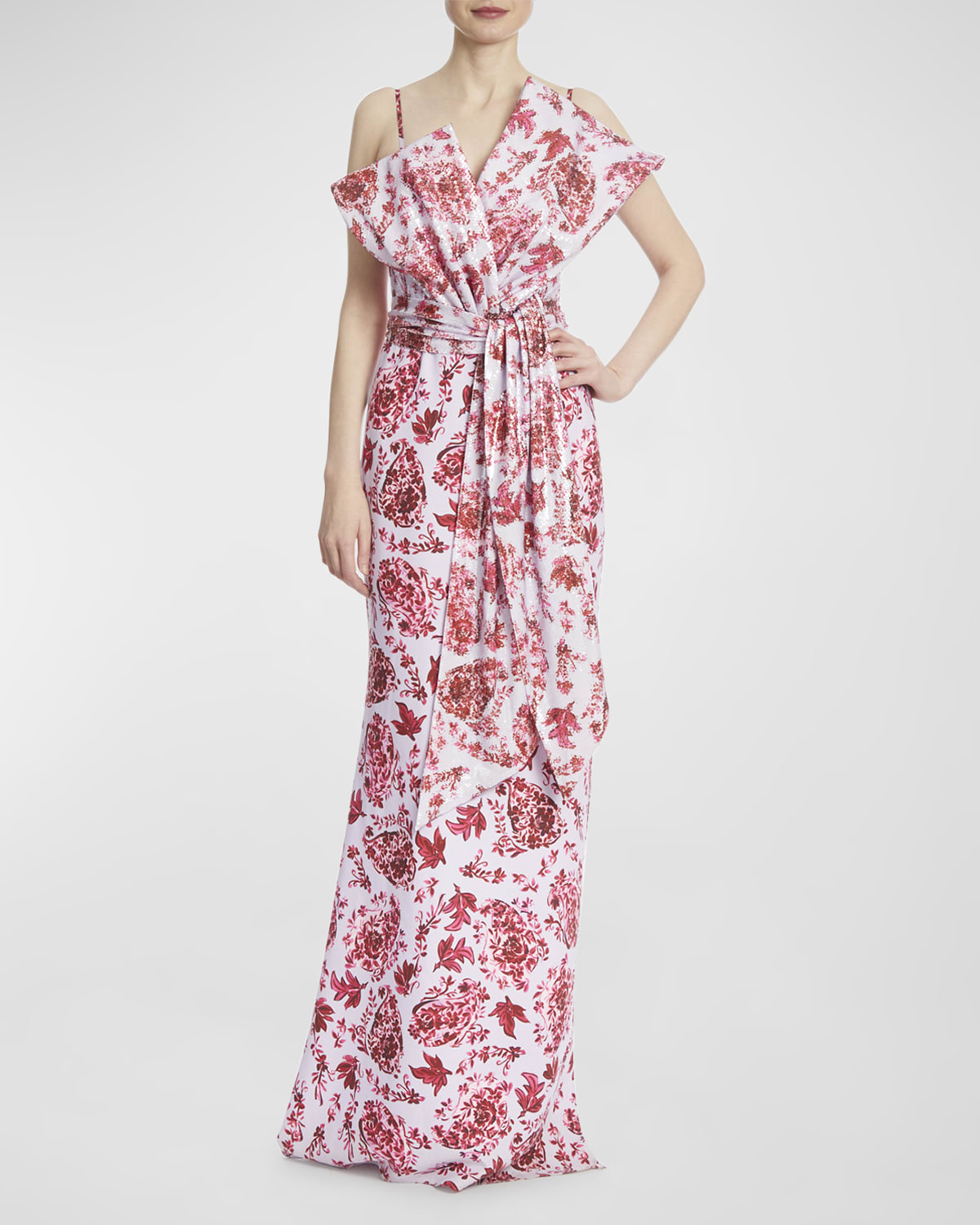 Badgley Mischka Collection Sequin Bow-Front Gown | Neiman Marcus Badgley Mischka Collection Sequin Bow-Front Gown | Neiman Marcus