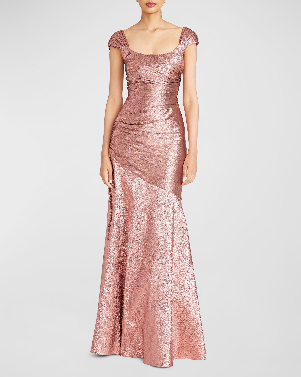 Theia Edna Twist-Front Shimmer Column Gown | Neiman Marcus