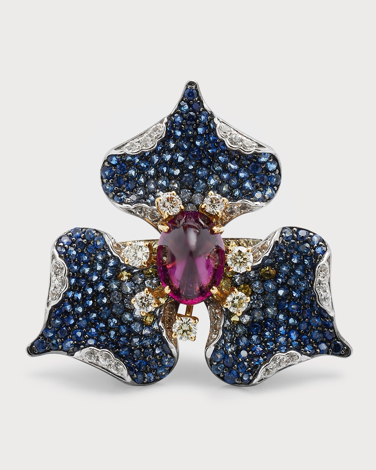 Alexander Laut 18K Yellow Gold Ruby Ring with Diamonds and Sapphires ...