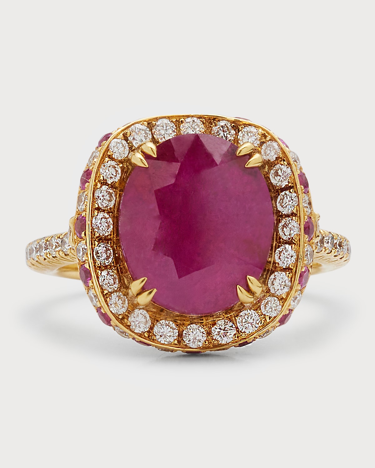 Alexander Laut 18K Yellow Gold Ruby Ring with Diamonds and Sapphires ...