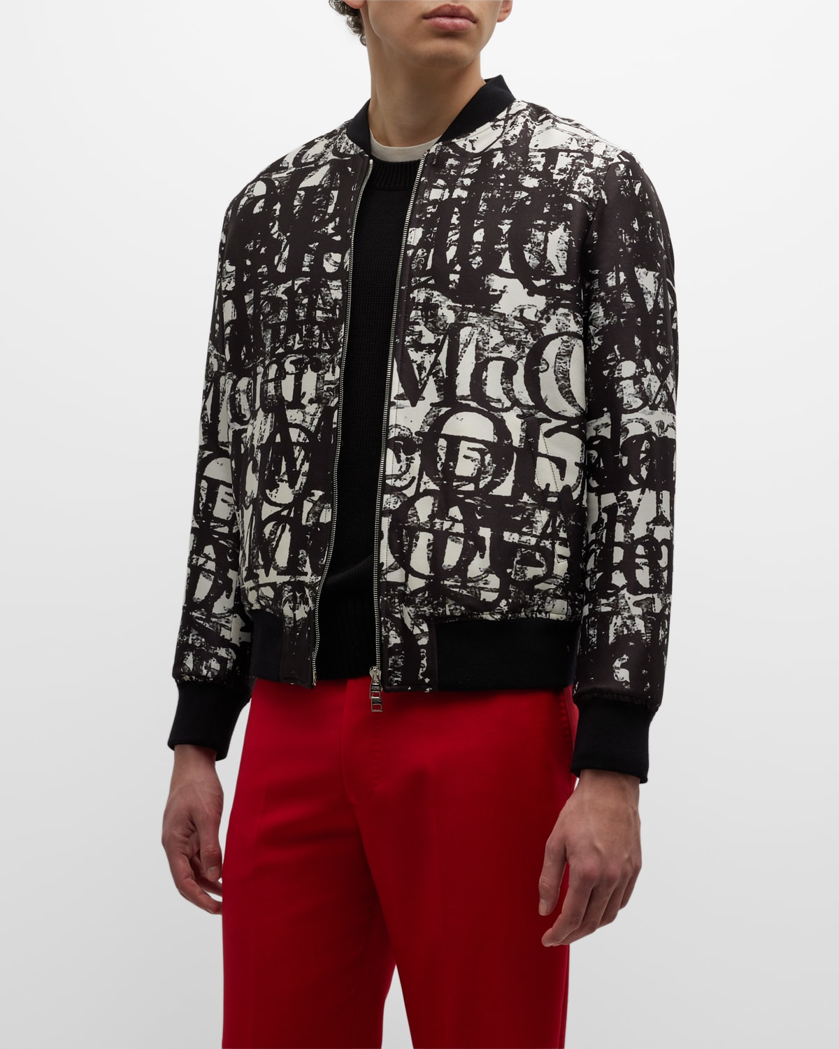 Alexander McQueen Men's Tonal Graffiti Jacquard Bomber Jacket | Neiman ...