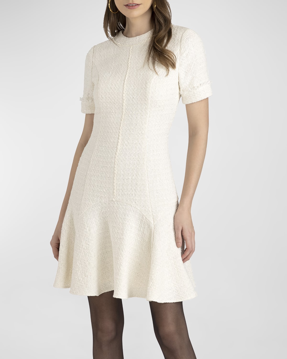Shoshanna Connie Flutter-Sleeve Tweed Mini Dress | Neiman Marcus