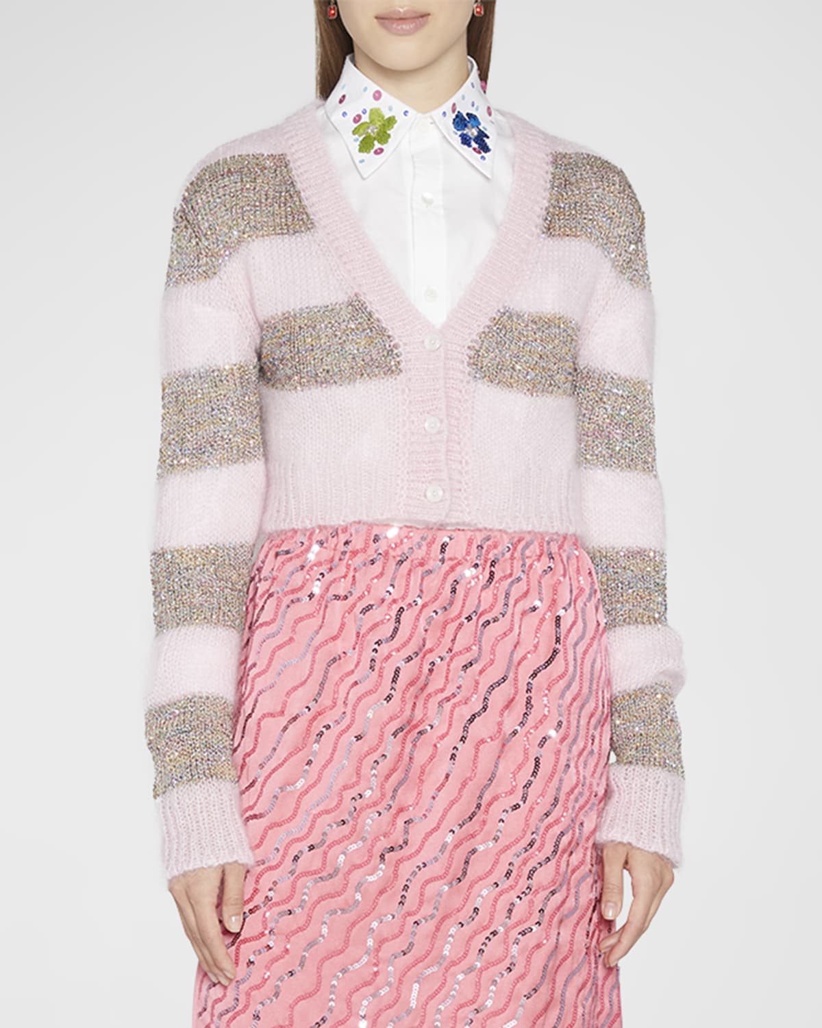 Marni Striped Cutout Crop Wool Sweater | Neiman Marcus