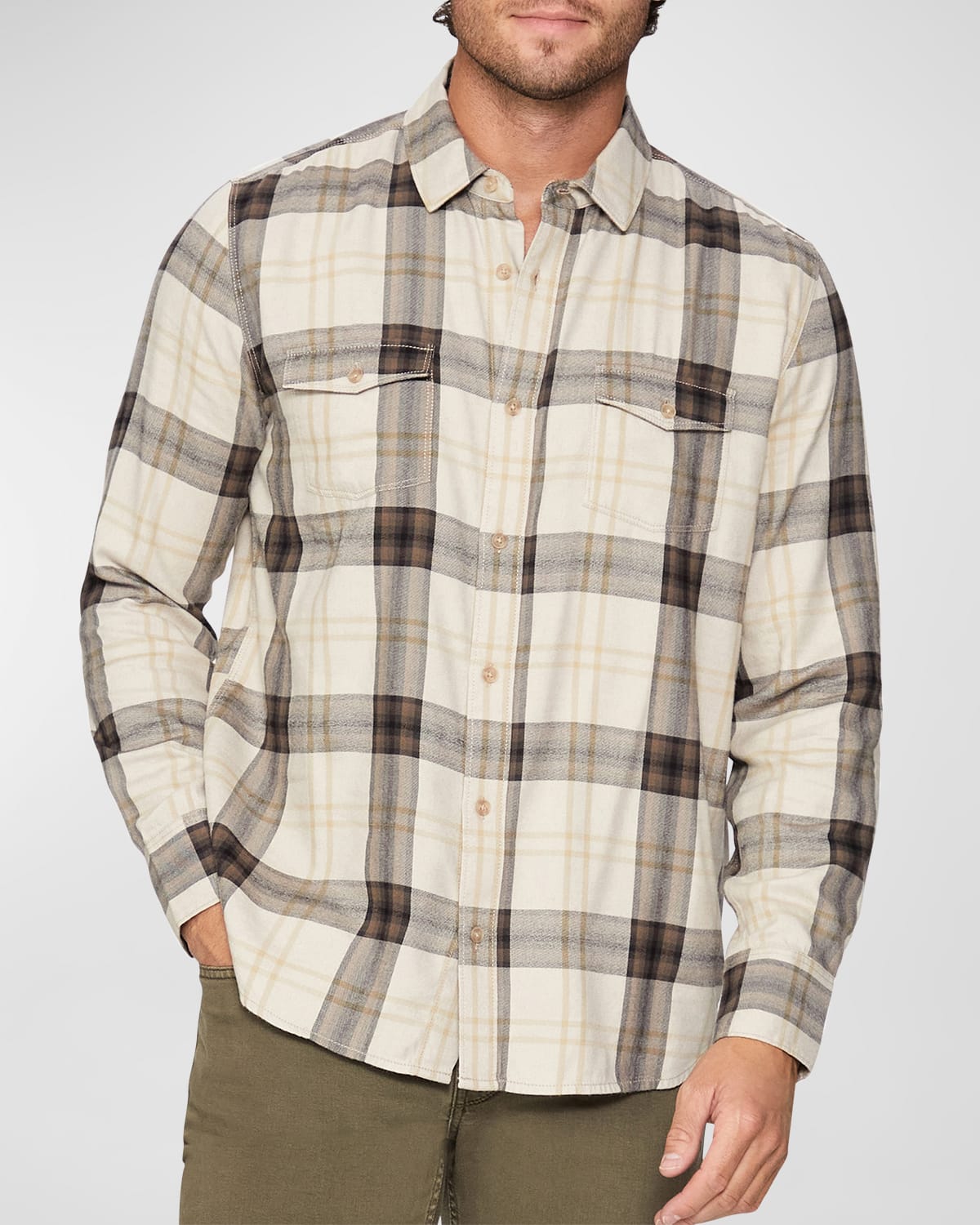 PAIGE Men's Wilbur Plaid Flannel Overshirt | Neiman Marcus