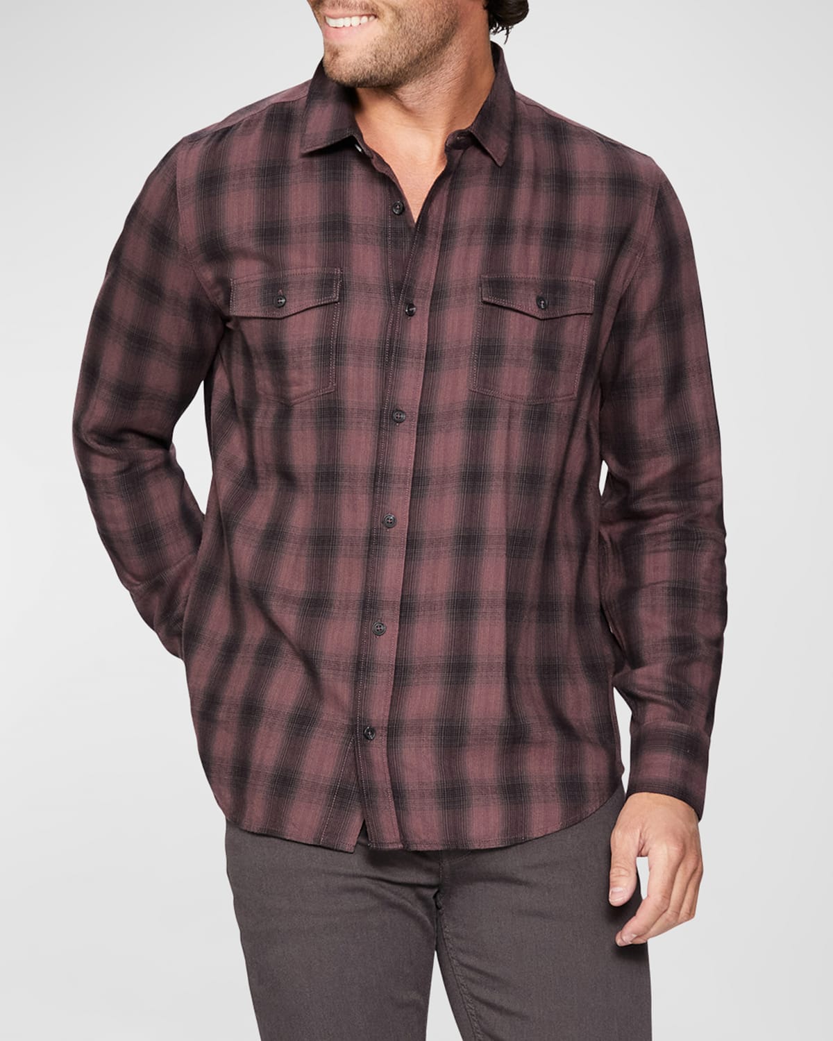 PAIGE Men's Wilbur Plaid Flannel Overshirt | Neiman Marcus