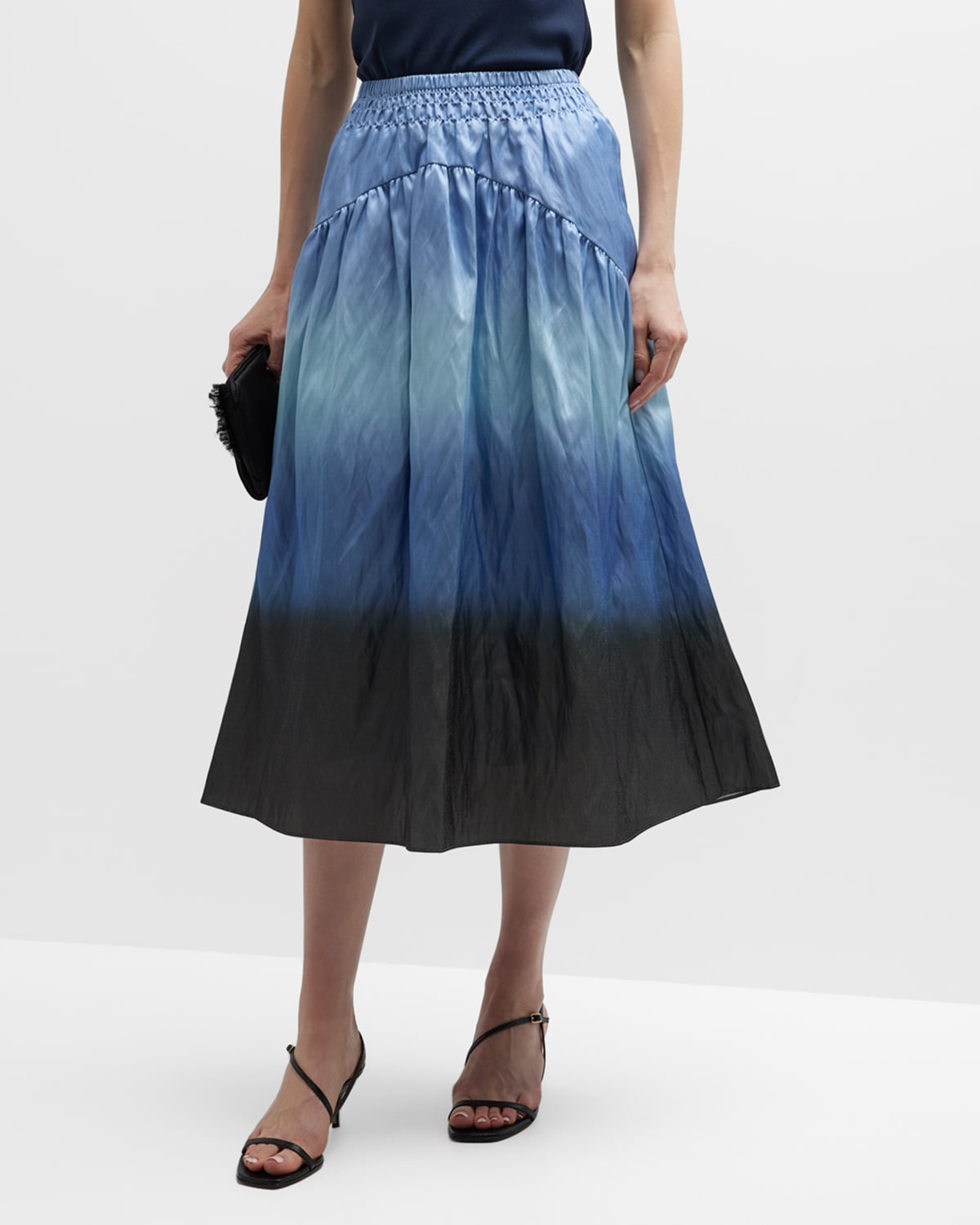 Vince Painted Bouquet Smocked-Waist Midi Skirt | Neiman Marcus