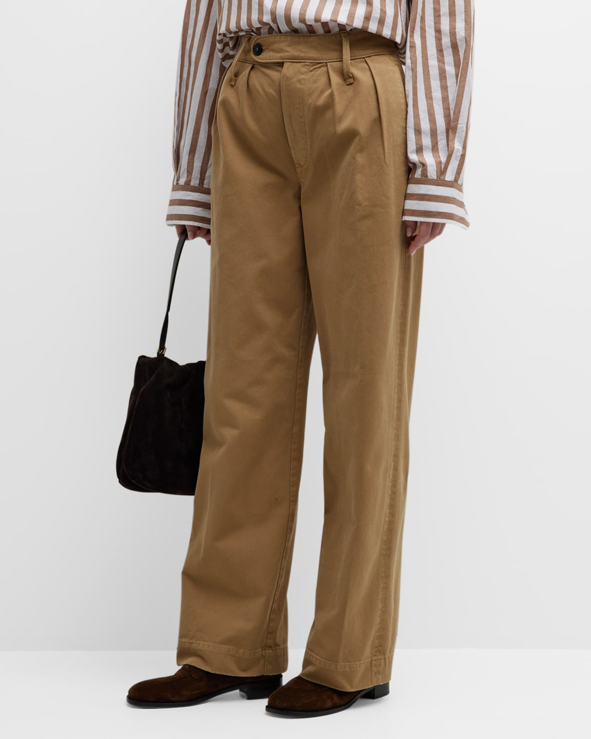 THE ROW Bufus Pleated Straight-Leg Cotton Pants | Neiman Marcus