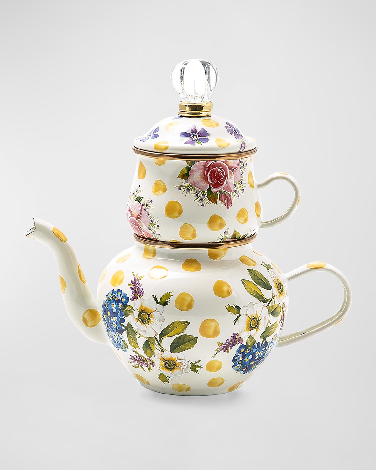 MacKenzie-Childs Wildflowers Pink Enamel 2-Quart Tea Kettle | Neiman Marcus