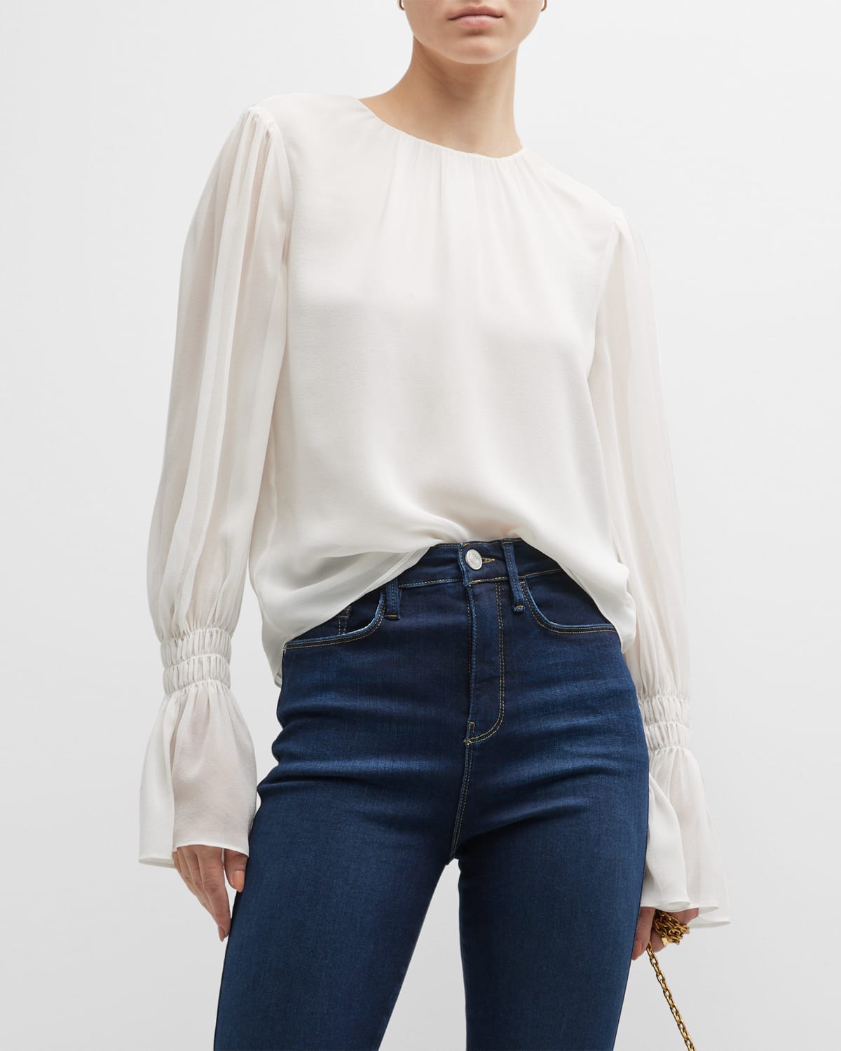 FRAME Long Sleeve Bowtie Blouse | Neiman Marcus