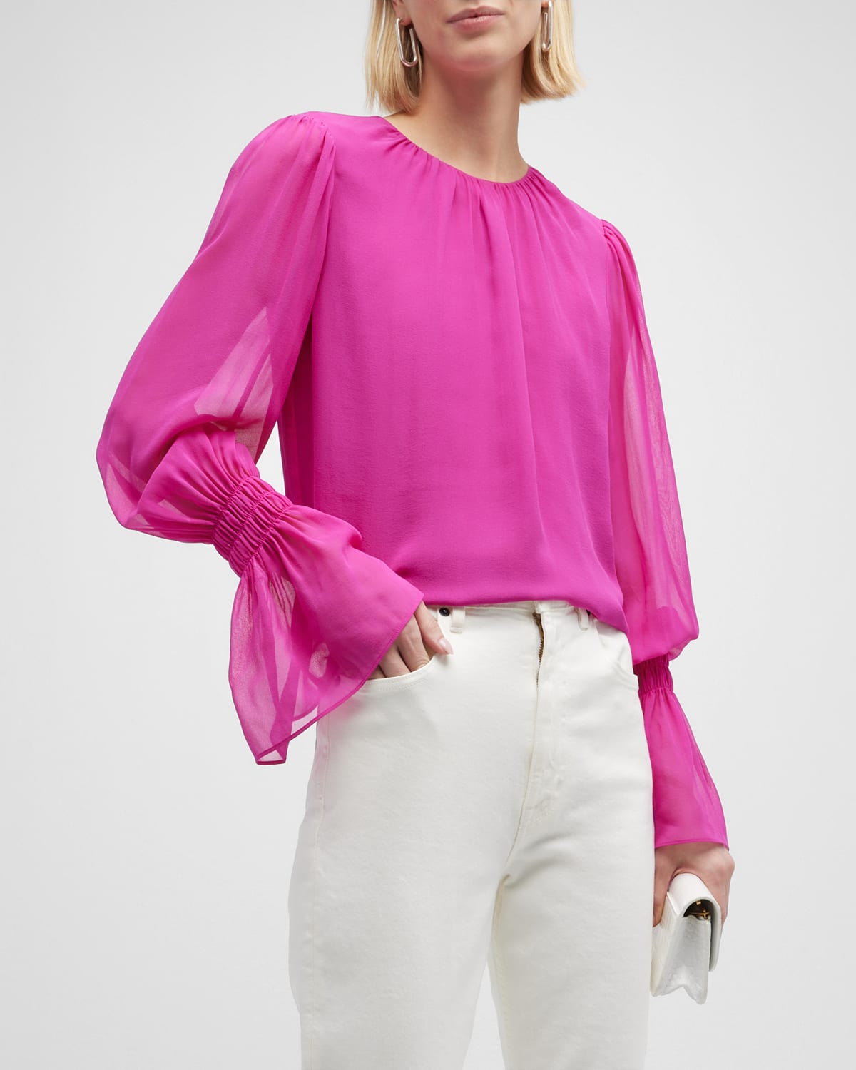 FRAME Long Sleeve Bowtie Blouse | Neiman Marcus