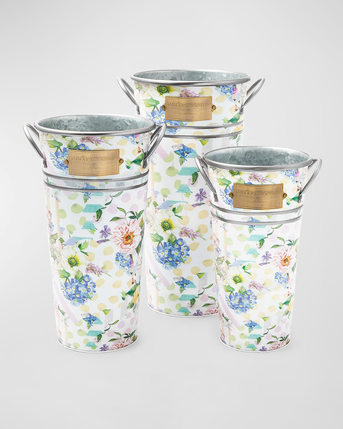 MacKenzie-Childs Tartastic Flower Buckets, Set of 3 | Neiman Marcus
