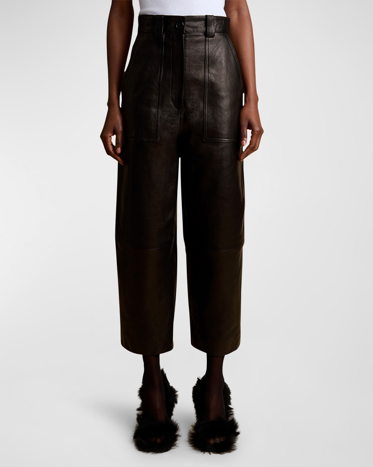 Khaite Danielle Studded Straight-Leg Leather Pants | Neiman Marcus