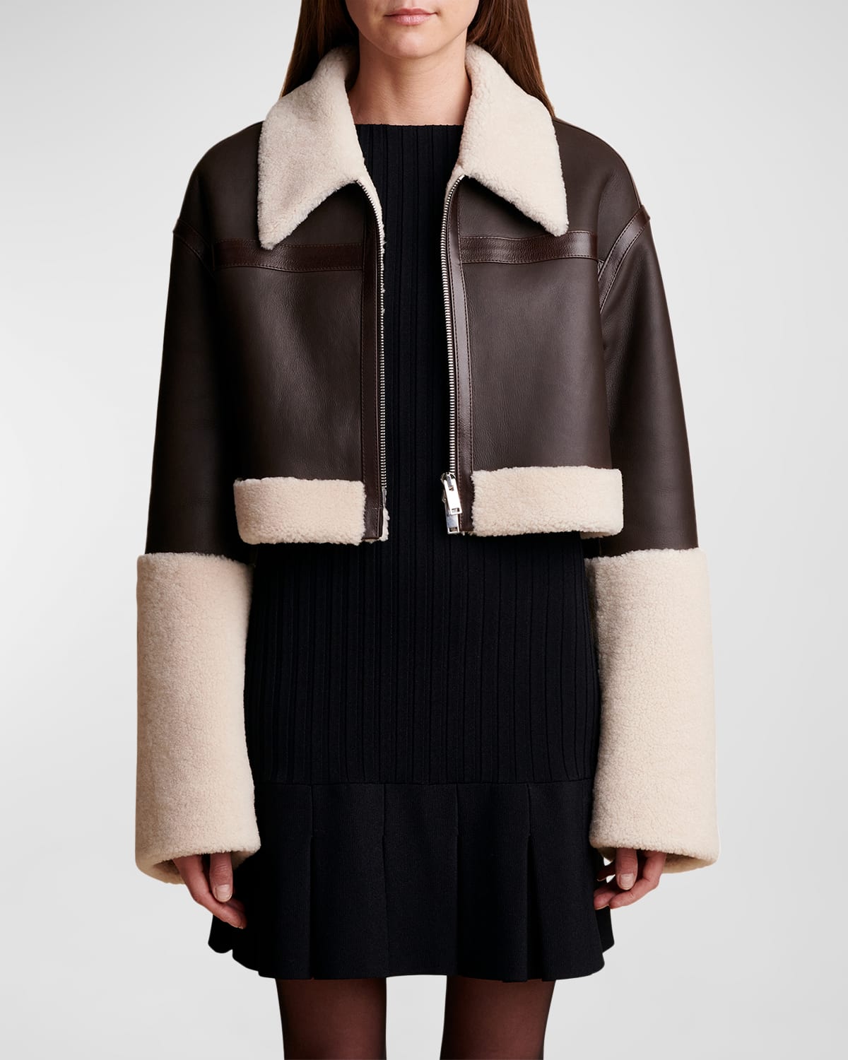 Akris Suede Patchwork Lamb Shearling Jacket | Neiman Marcus