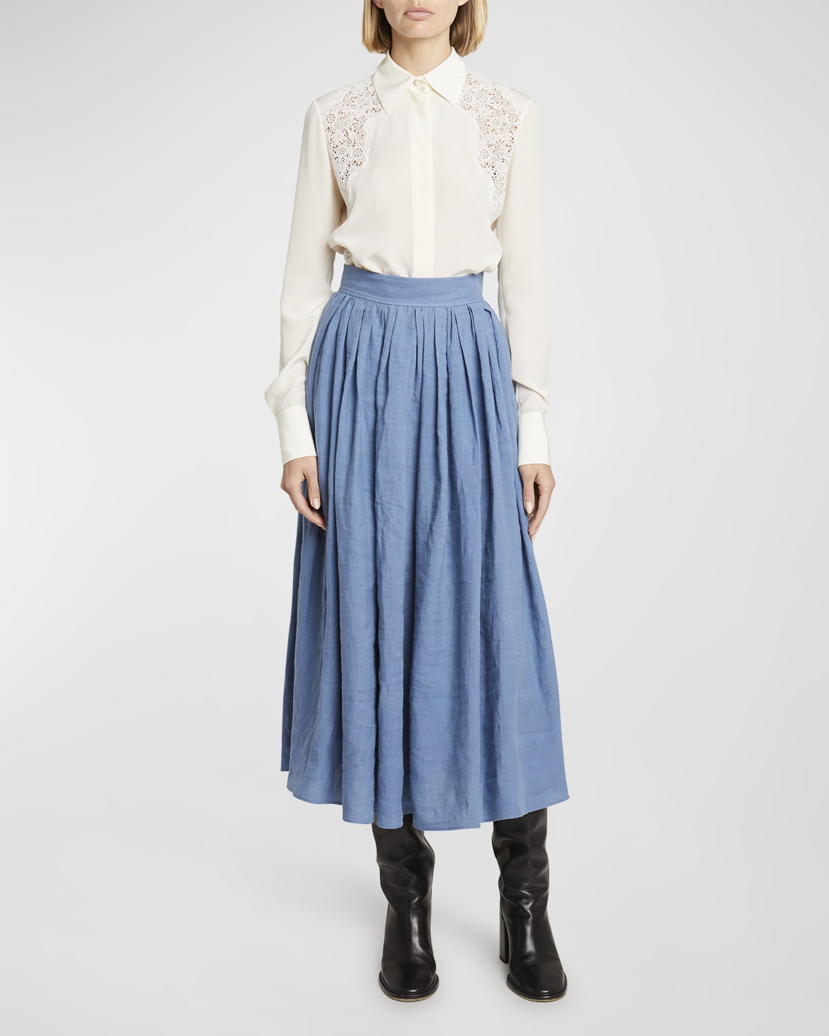 Dolce&Gabbana Floral-Print Pleated Midi Skirt | Neiman Marcus