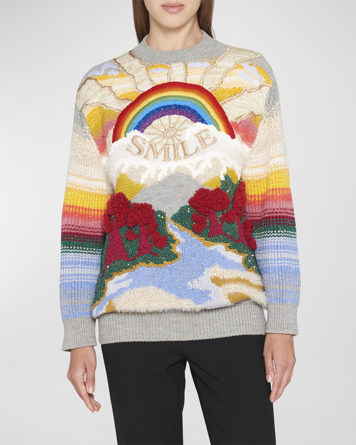 Stella McCartney Wave Knit Henley Sweater | Neiman Marcus