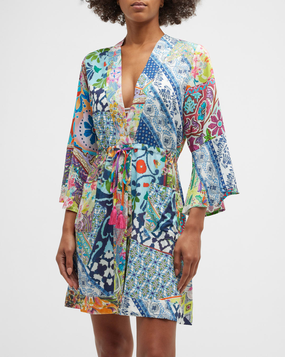 Johnny Was Chet Patchwork Eyelet Mini Dress | Neiman Marcus