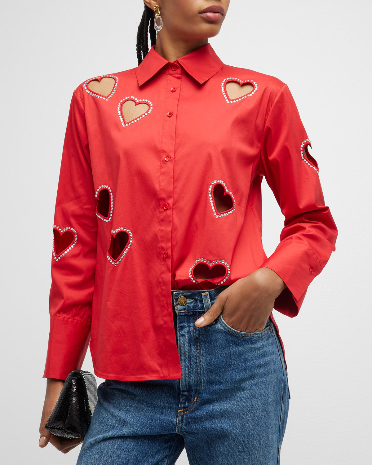 Alice + Olivia Finely Embellished Star Cutout Button-Front Shirt ...