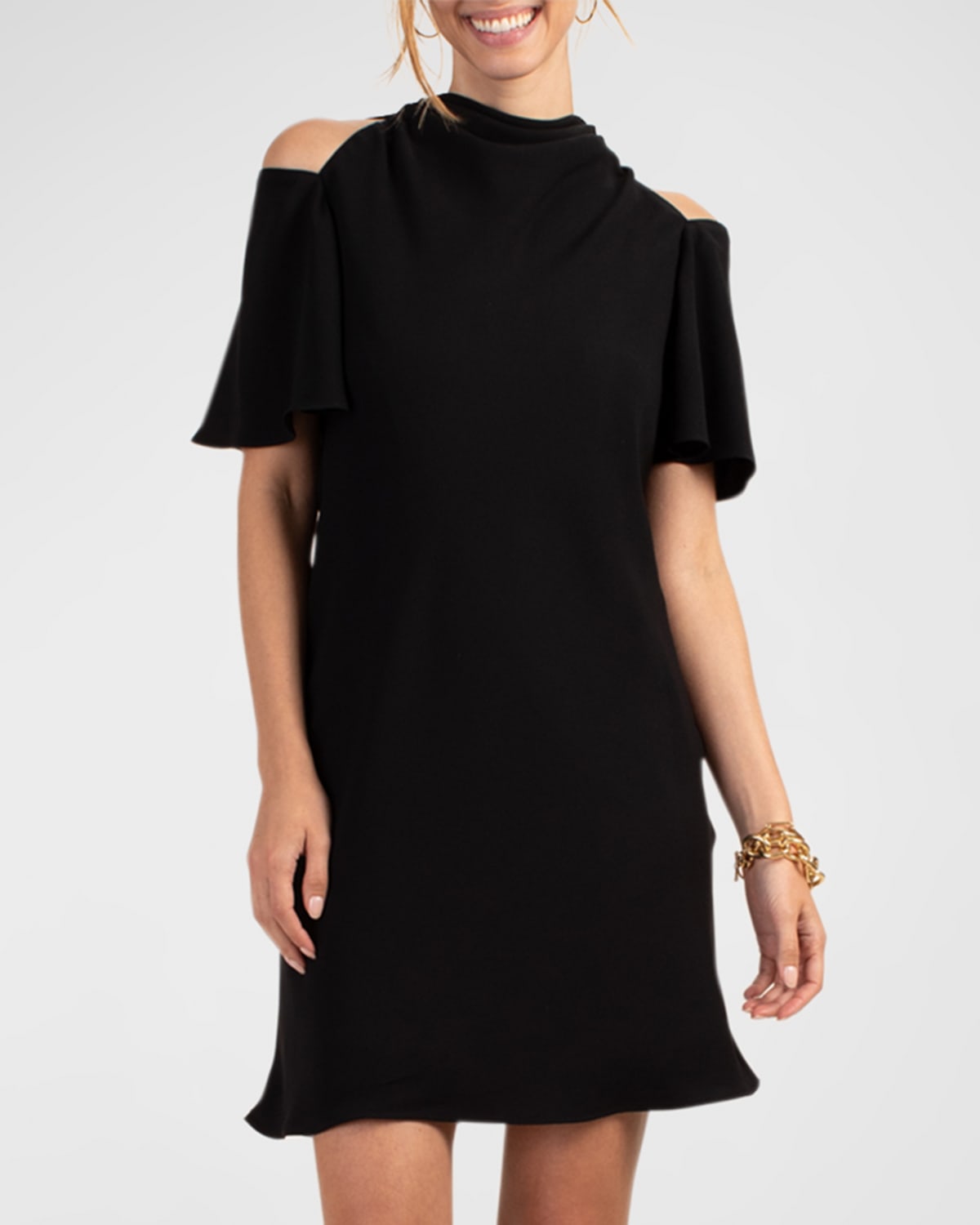 Trina Turk Moore Flutter-Sleeve Crepe Dress | Neiman Marcus