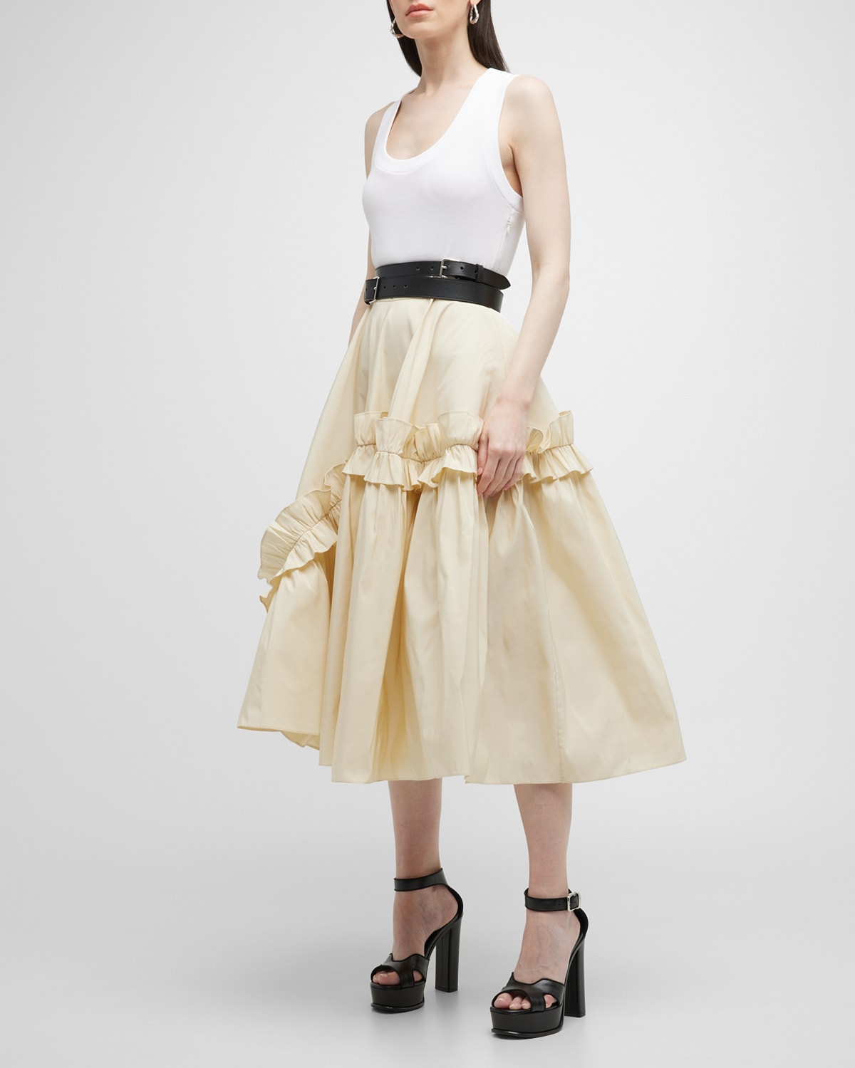 Alexander McQueen Poplin Midi Dress with Asymmetric Ruffle Slit ...