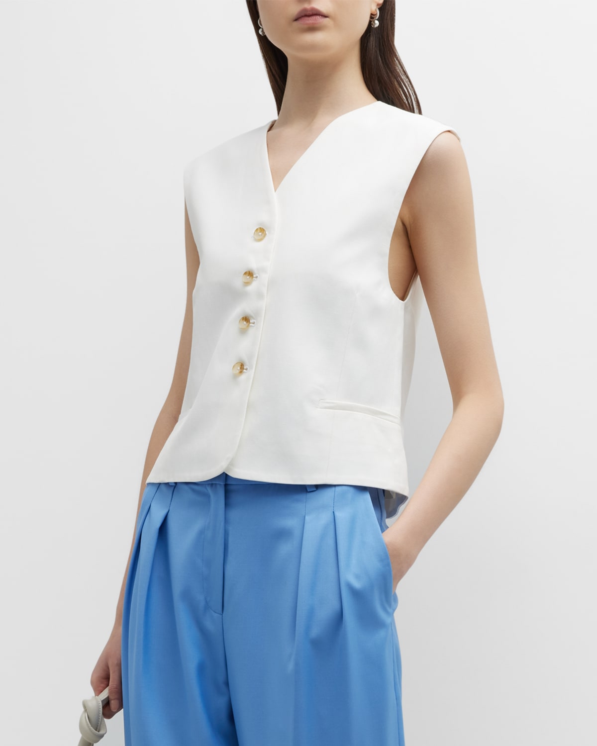 Veronica Beard Bennett Linen Cropped Vest | Neiman Marcus