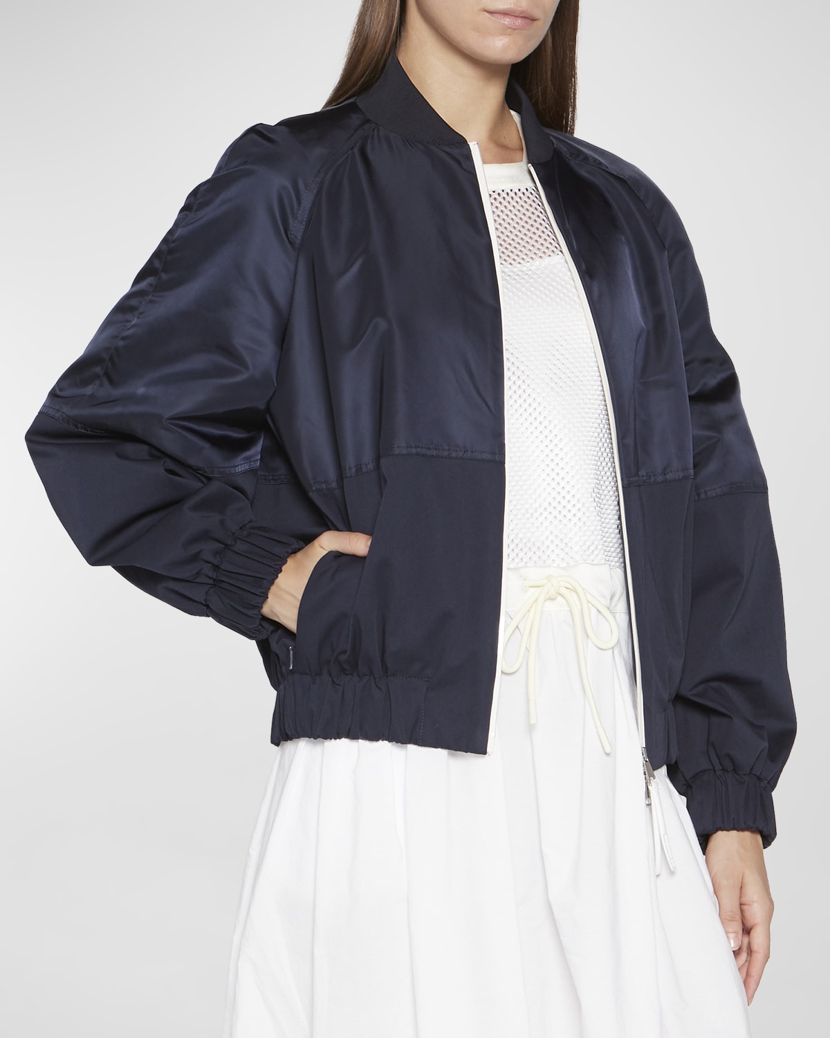 Brunello Cucinelli Silk Organza Bomber Jacket w/ Embellishments ...