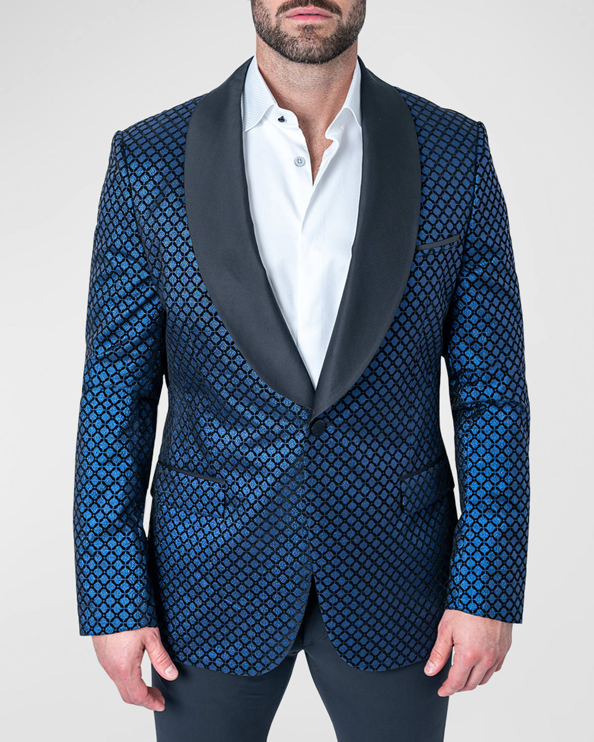 Maceoo Men's Metallic Patterned Shawl Blazer | Neiman Marcus