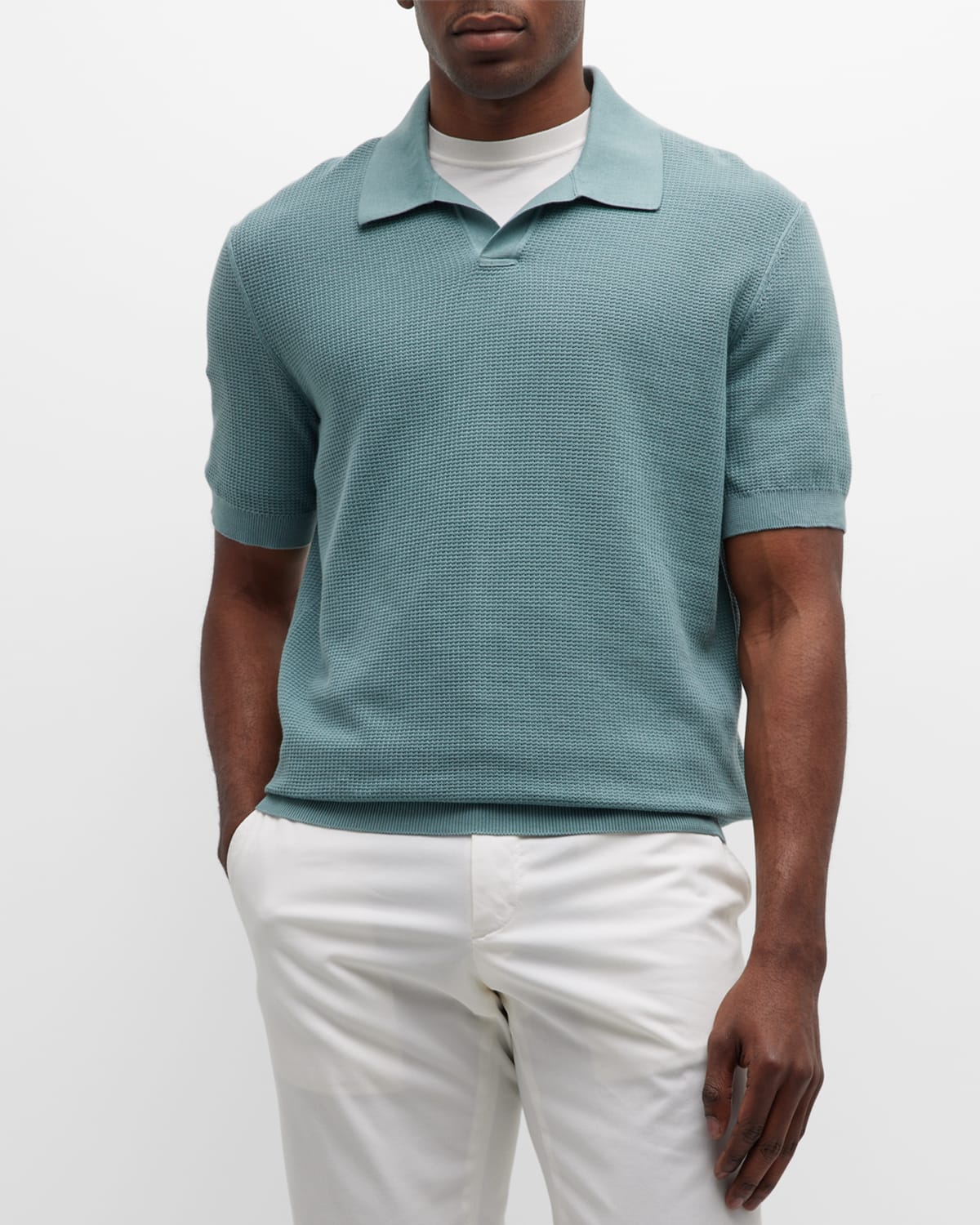 Hanro Men's Cotton-Linen V-Neck Polo Shirt | Neiman Marcus