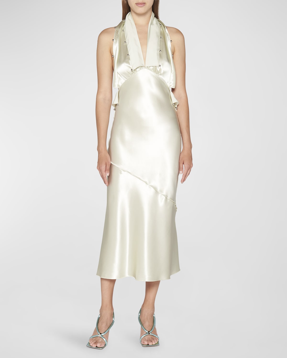 Bottega Veneta Open-Back Halter Plisse Dress | Neiman Marcus