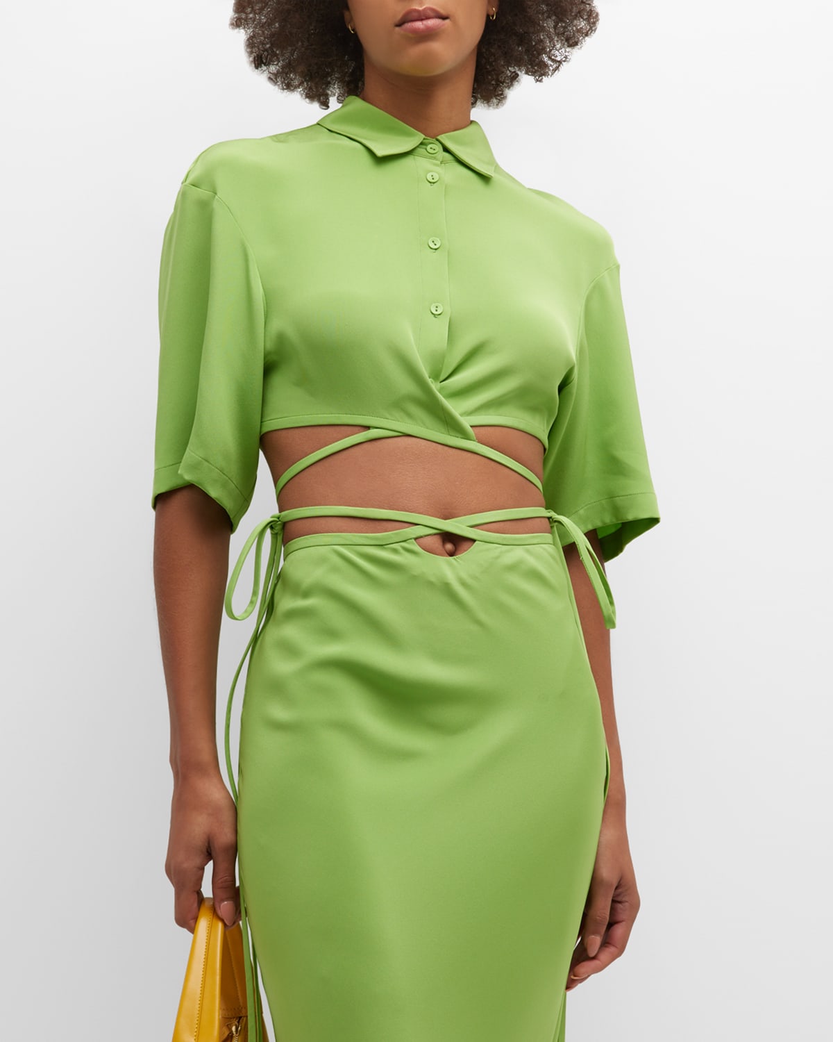 Christopher Esber Side-Ties Crop Collared Silk Shirt | Neiman Marcus