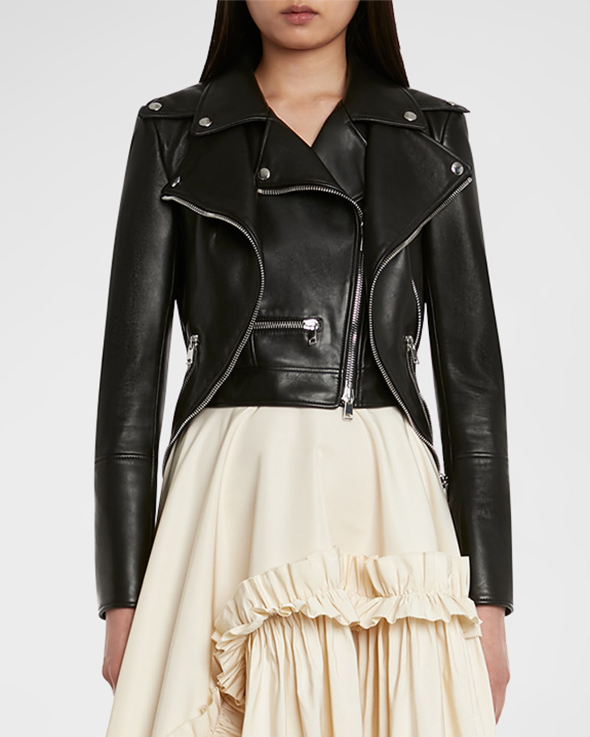 Marni Faded Leather Crop Biker Jacket | Neiman Marcus