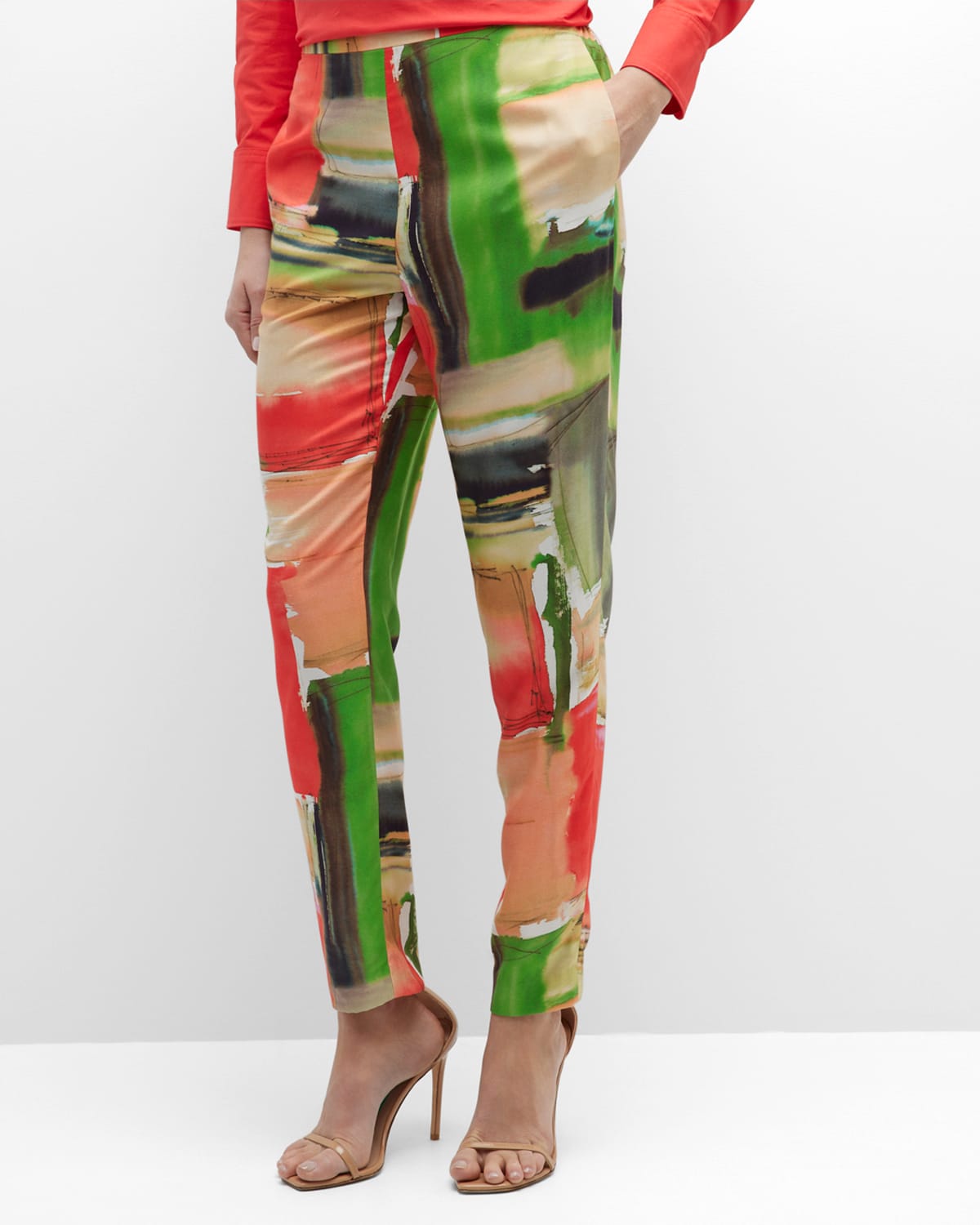 Natori Junko Floral-Print Chino Ankle Pants | Neiman Marcus