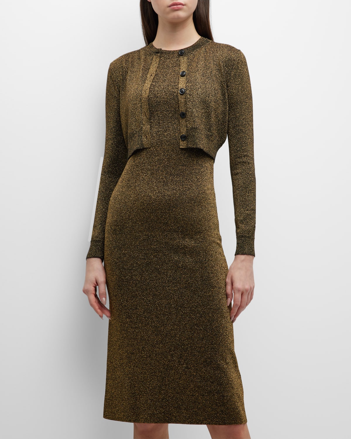 St. John Double-Strap Metallic Jersey Knit Dress | Neiman Marcus