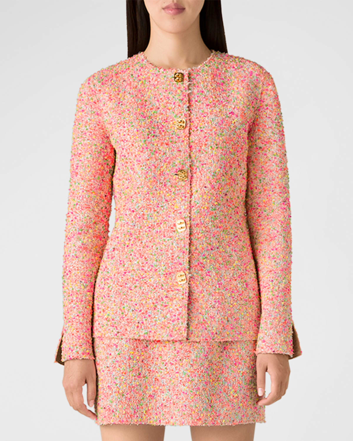 St. John Textured Tweed Collared Jacket | Neiman Marcus