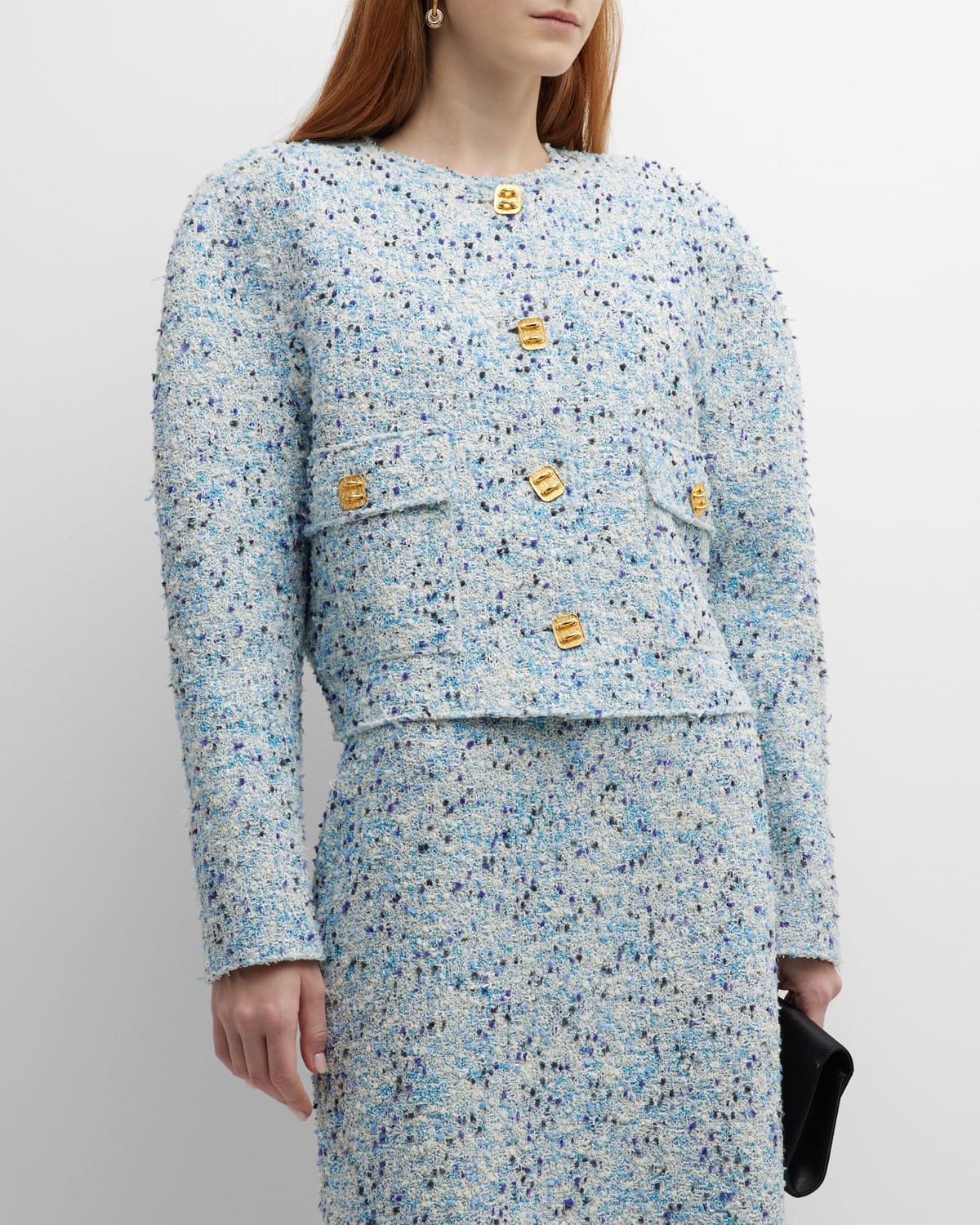 St. John Textured Tweed Raw-Edge Single-Breasted Jacket | Neiman Marcus