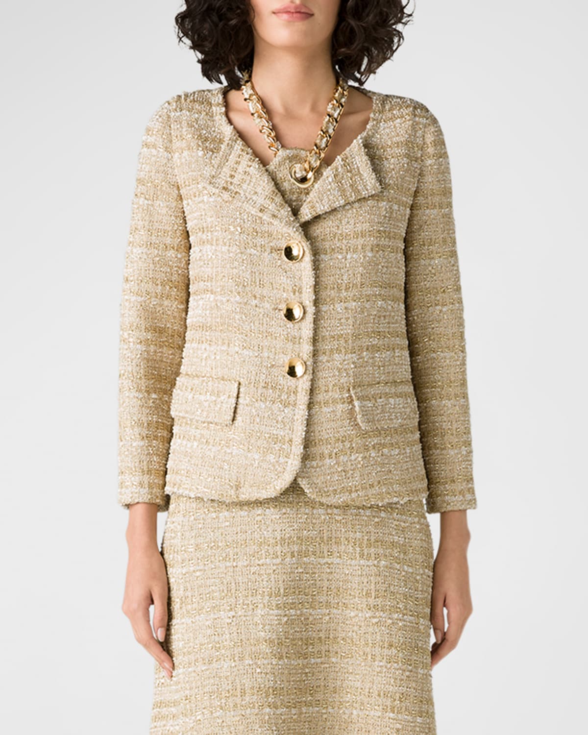 St. John Organza-Trim Metallic Eyelash Tweed Jacket | Neiman Marcus