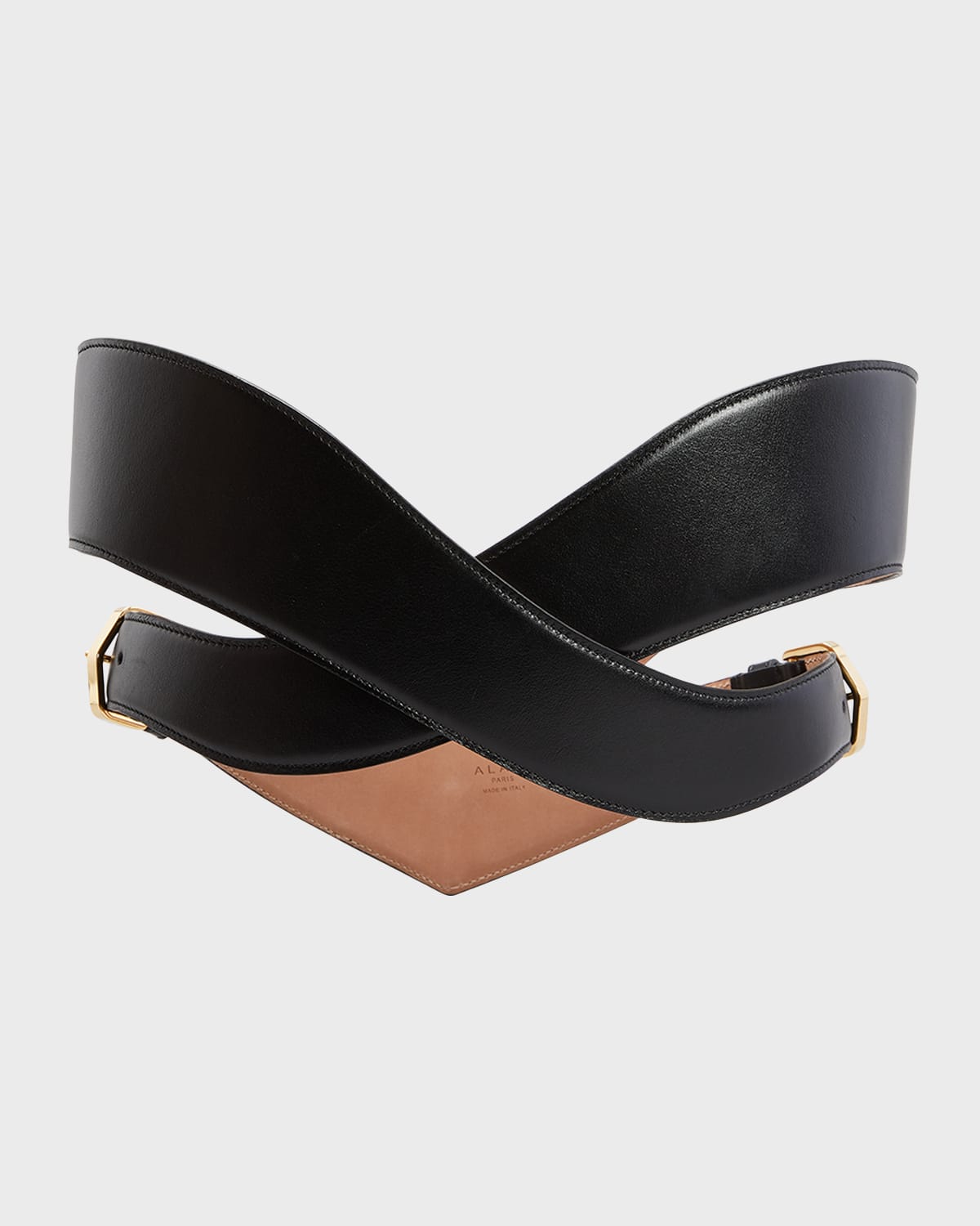 Alexander McQueen Seal Buckle 40mm Wide Leather Belt | Neiman Marcus