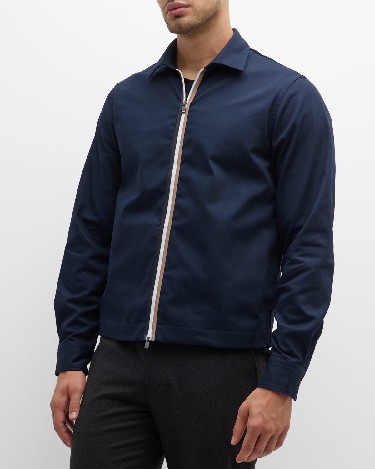 Corneliani Men's Wool-Blend Full-Zip Overshirt | Neiman Marcus