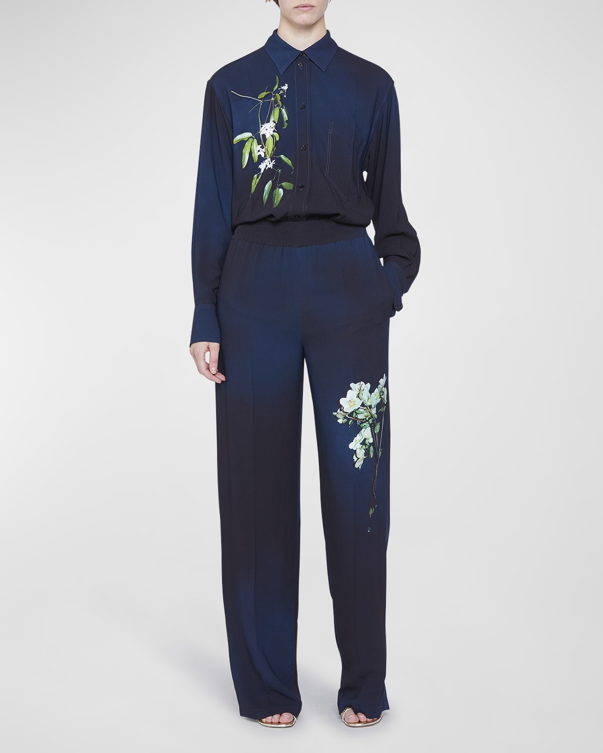 Victoria Beckham Ombre Button-Front Shirt w/ Floral Detail | Neiman Marcus
