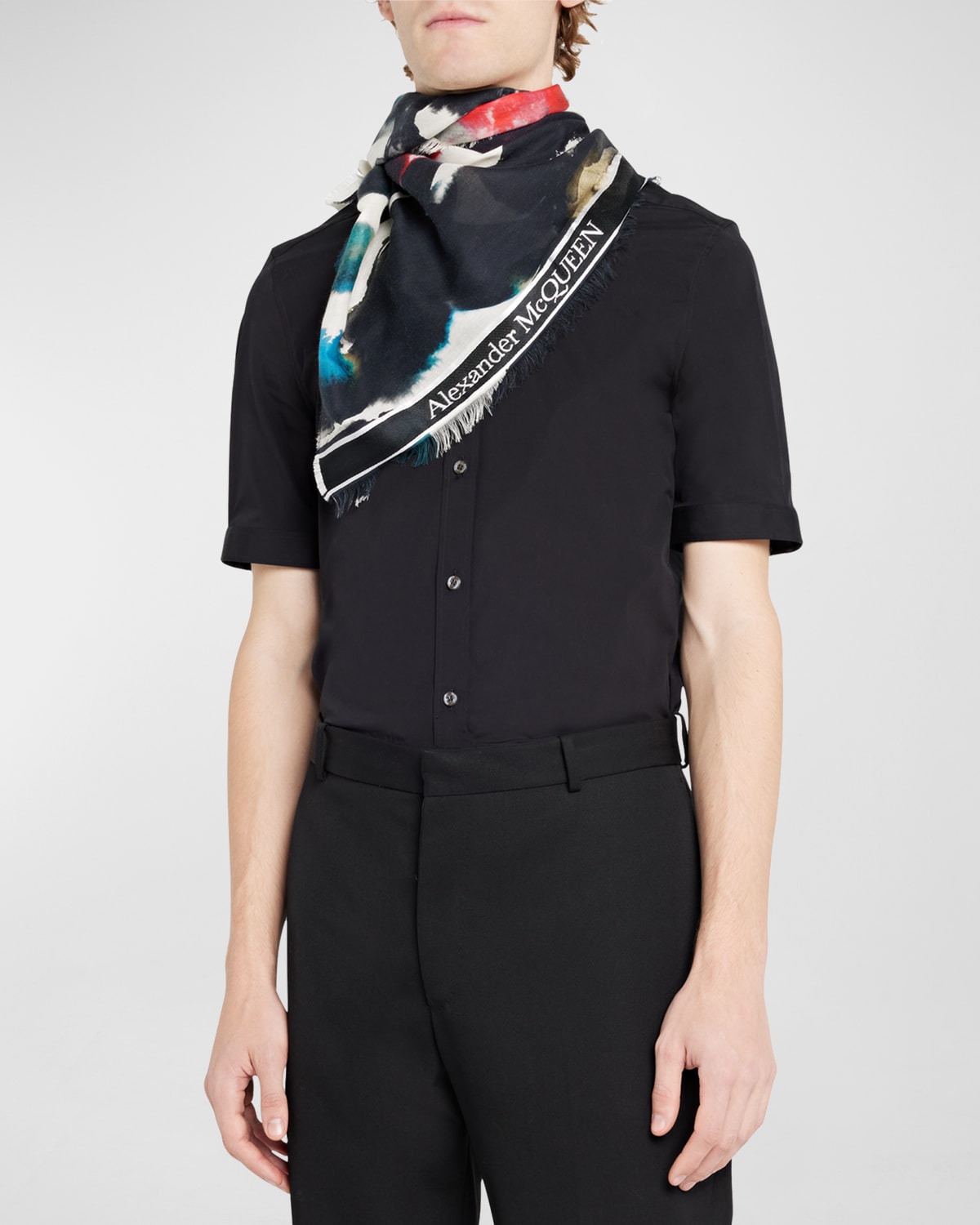 Alexander McQueen Men's Logo Skull Silk Scarf | Neiman Marcus