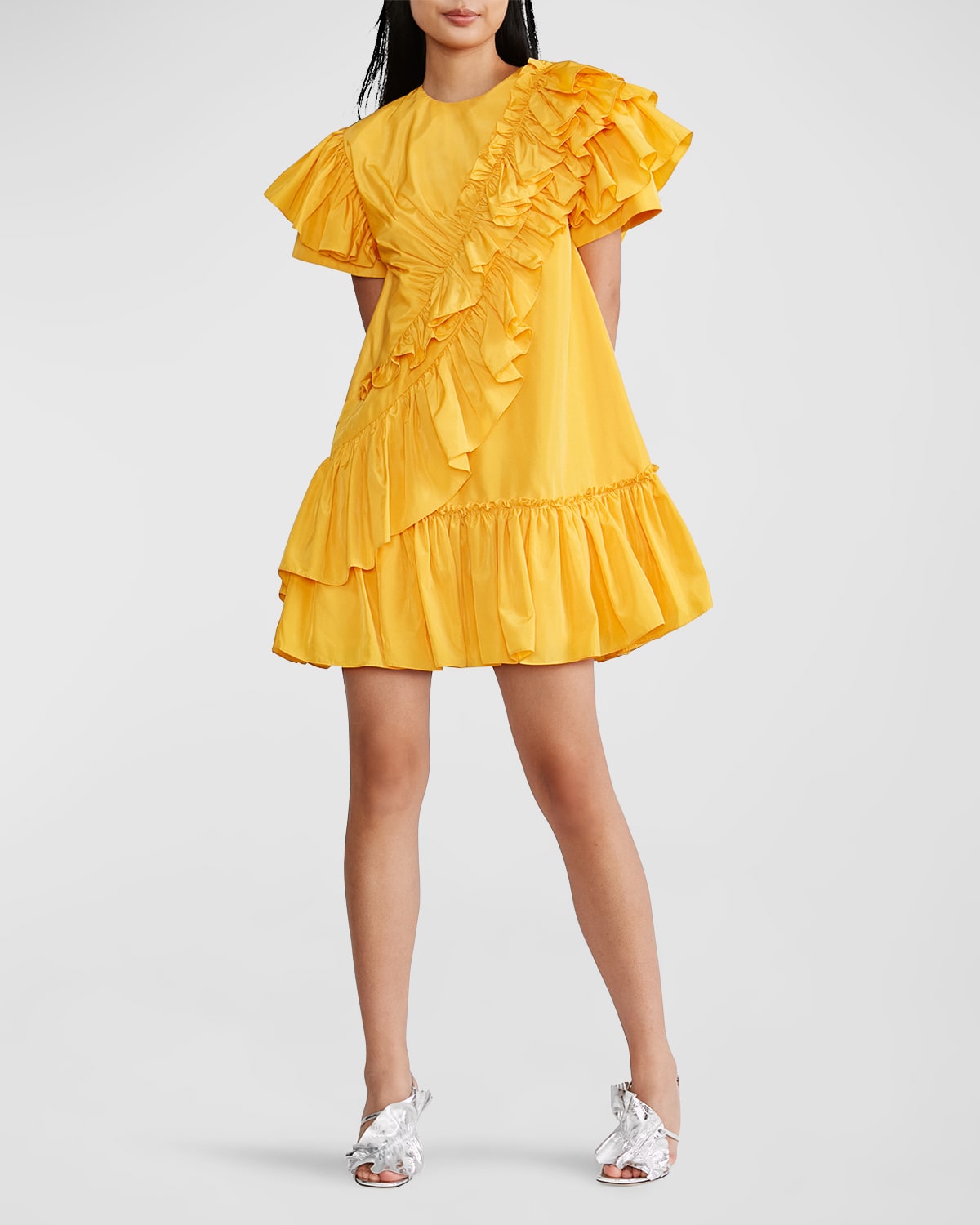 Zac Posen Metallic Ruffle Tiered Mini Dress | Neiman Marcus