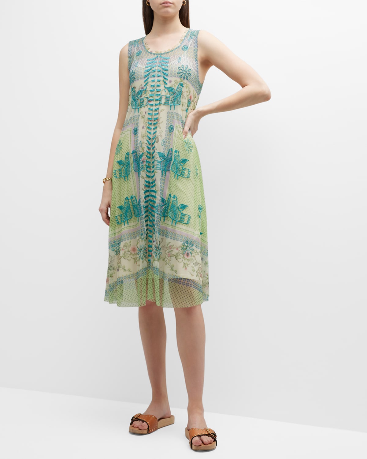 Johnny Was Kyler Embroidered Printed Mesh Maxi Dress | Neiman Marcus