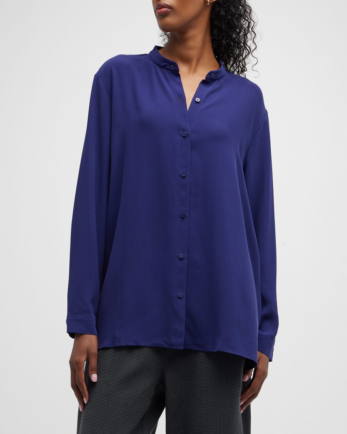 Eileen Fisher Button-Down Band-Collar Shirt | Neiman Marcus