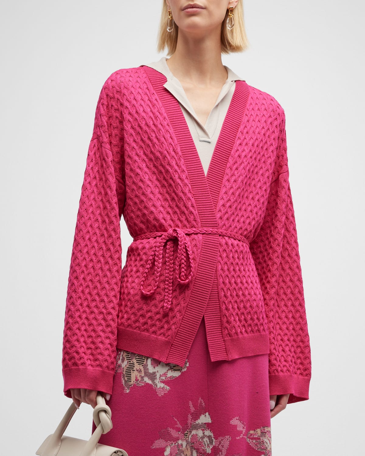 Misook Belted Intarsia Knit Cardigan | Neiman Marcus