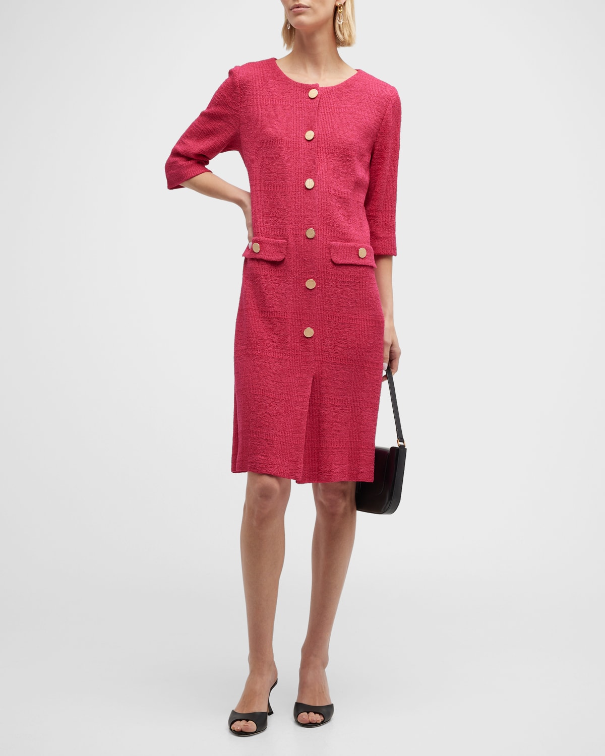 Misook Button-Front Cable-Knit Midi Dress | Neiman Marcus