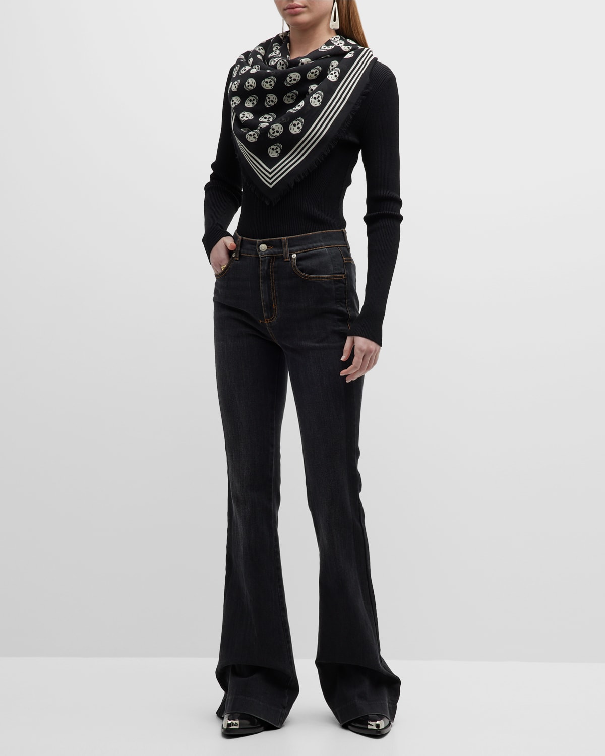 Alexander McQueen Graffiti Skull Biker Silk Twill Scarf | Neiman Marcus